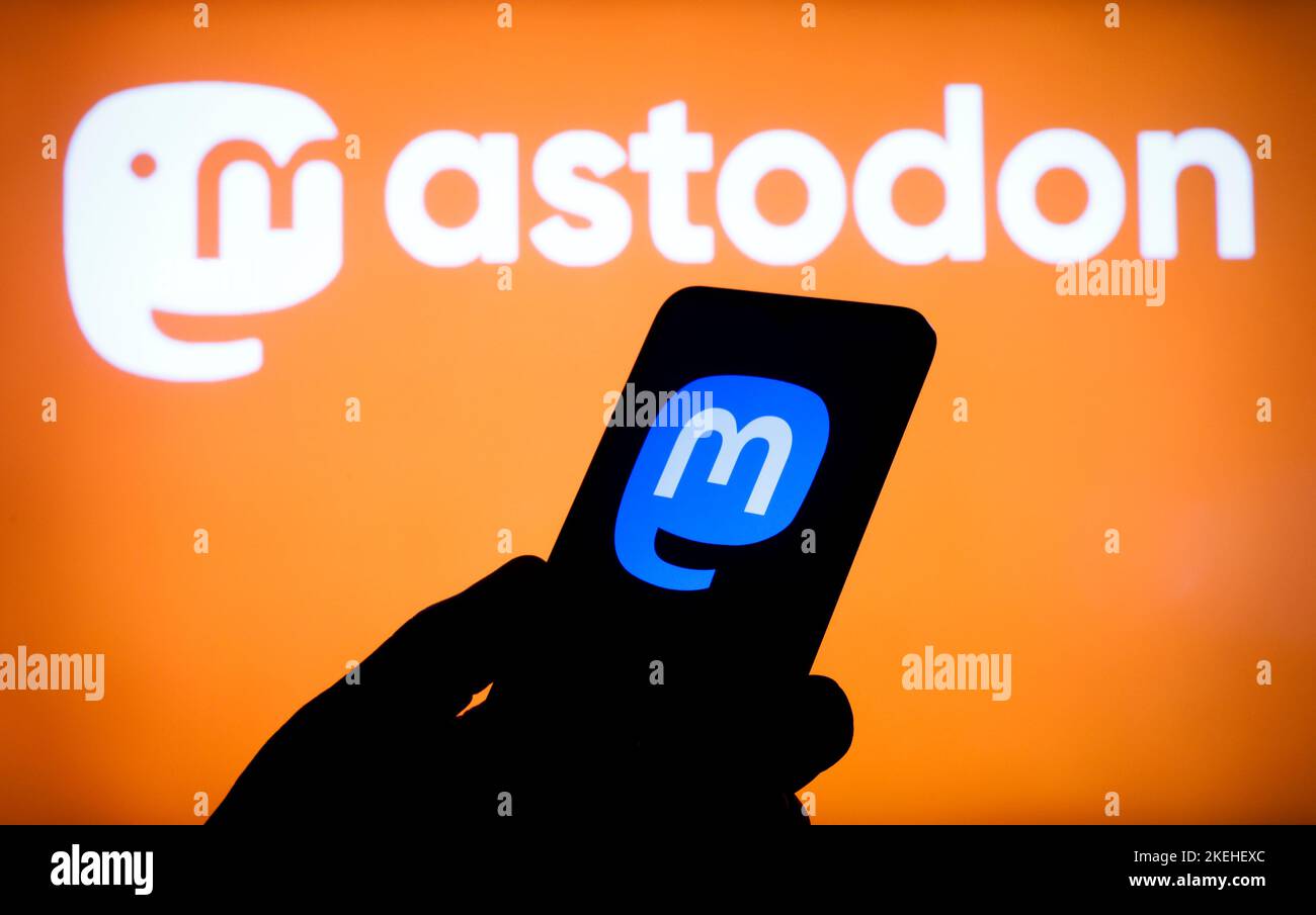 The Twitter and Mastodon app logos are seen in this photo illustration ...
