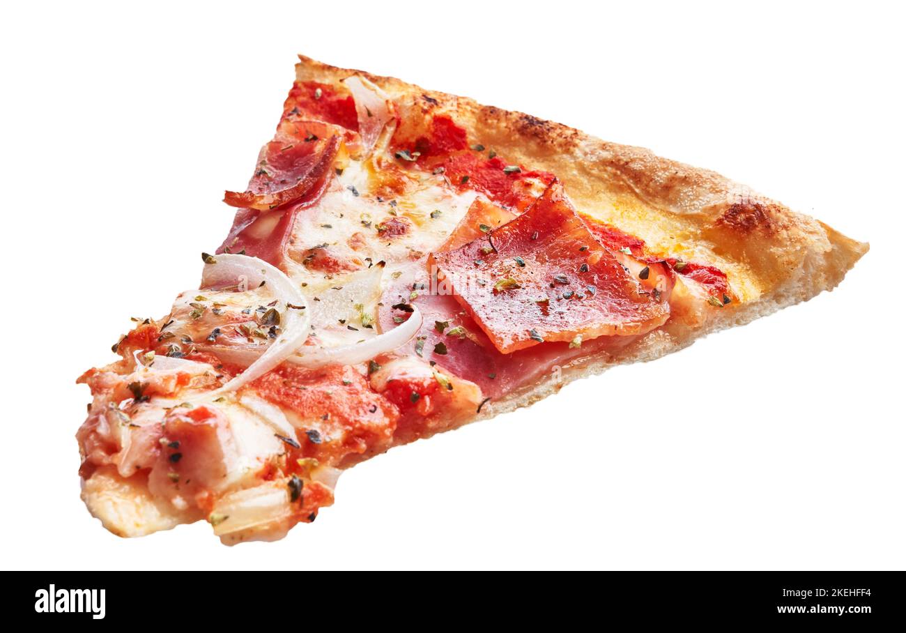 Delicious slice of jam and onion italian pizza over isolated white ...