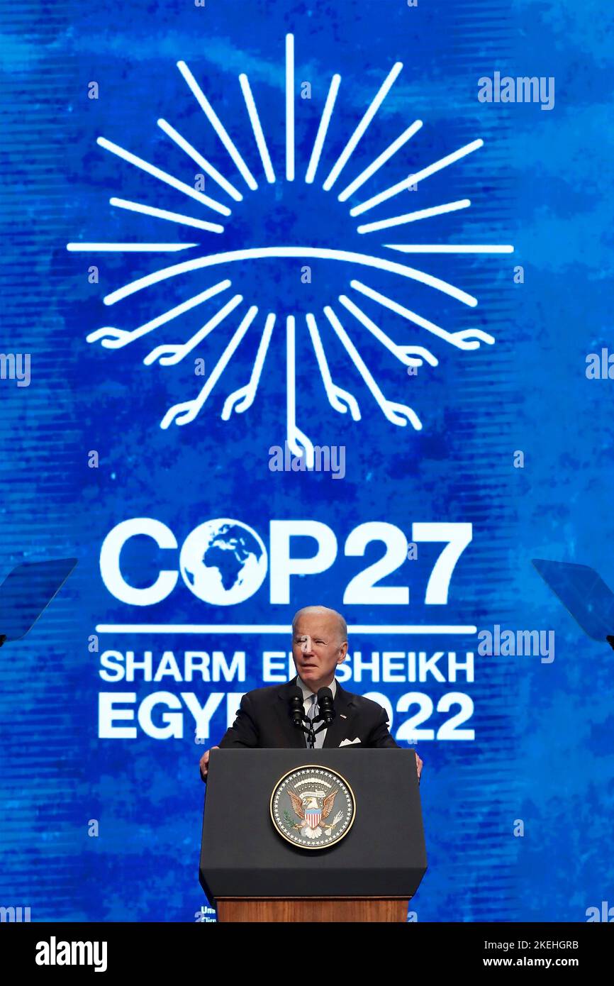 Sharm el-Sheikh, Egypt. 11th Nov, 2022. U.S. President Joe Biden, addresses the COP27 U.N ...