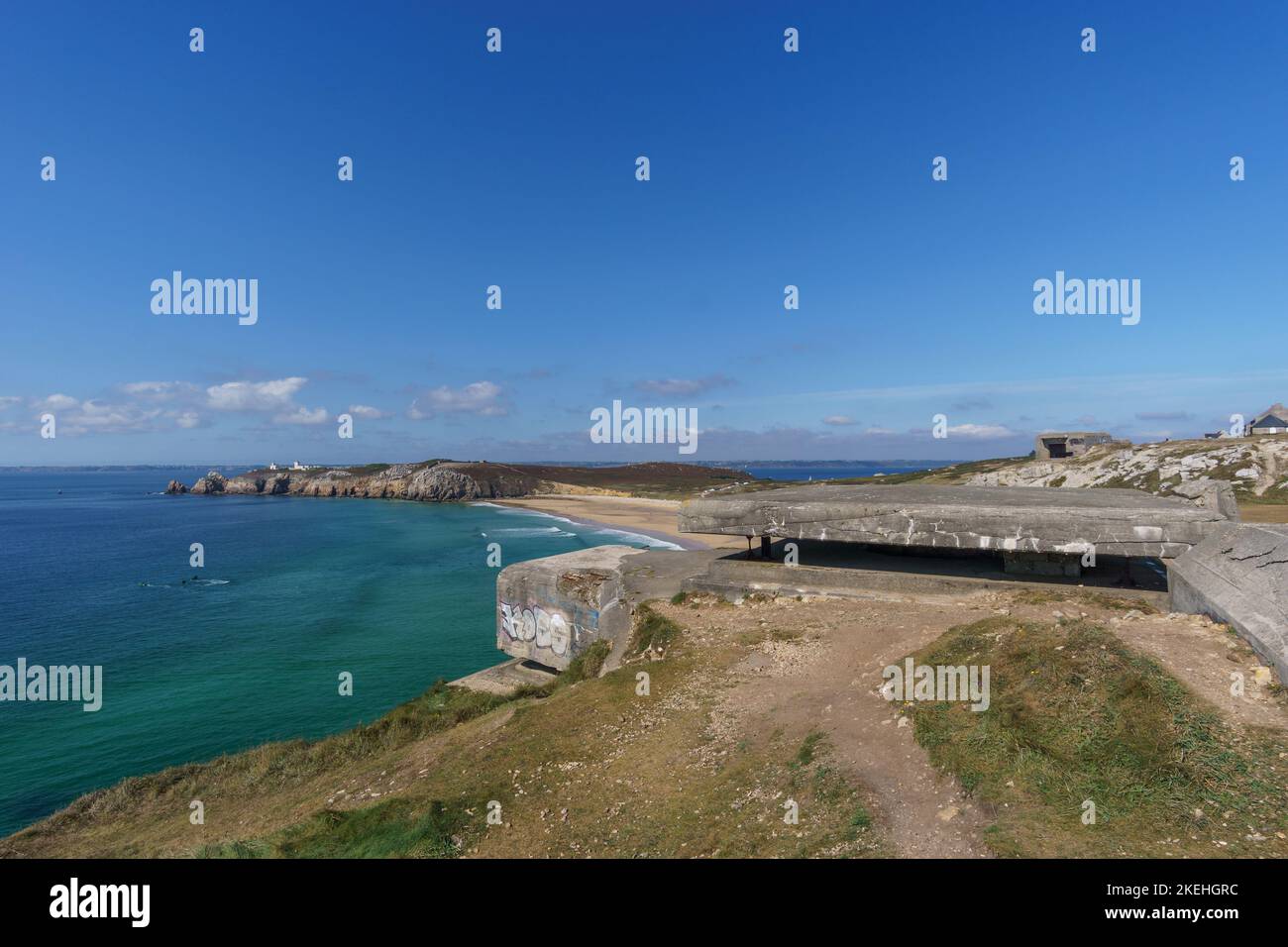 German bunkers of the Second World War with surfer beach Pen Hat on a ...