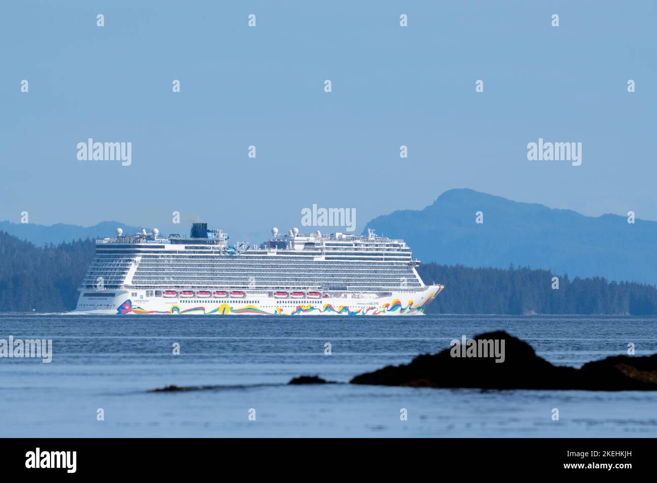 USA, SE Alaska, Inside Passage, Brother's Island area. Norwegian Cruise ...