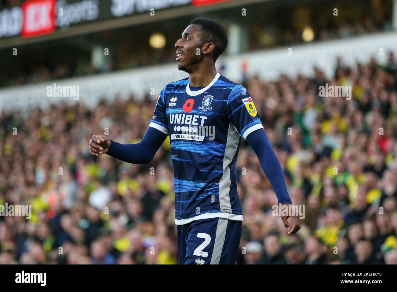 Isaiah Jones #2 of Middlesbrough during the Sky Bet Championship match ...