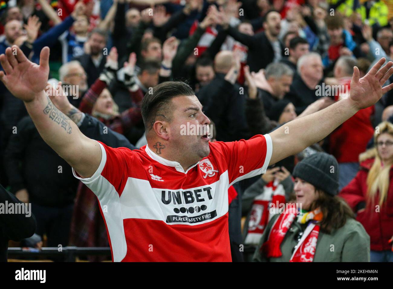 Middlesbrough fan celebrates at the final whistle during the Sky Bet ...