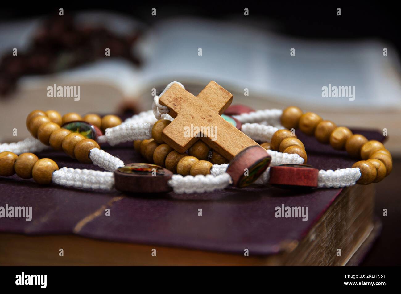 Holy Rosary on Bible with customizable space for religious text or ...