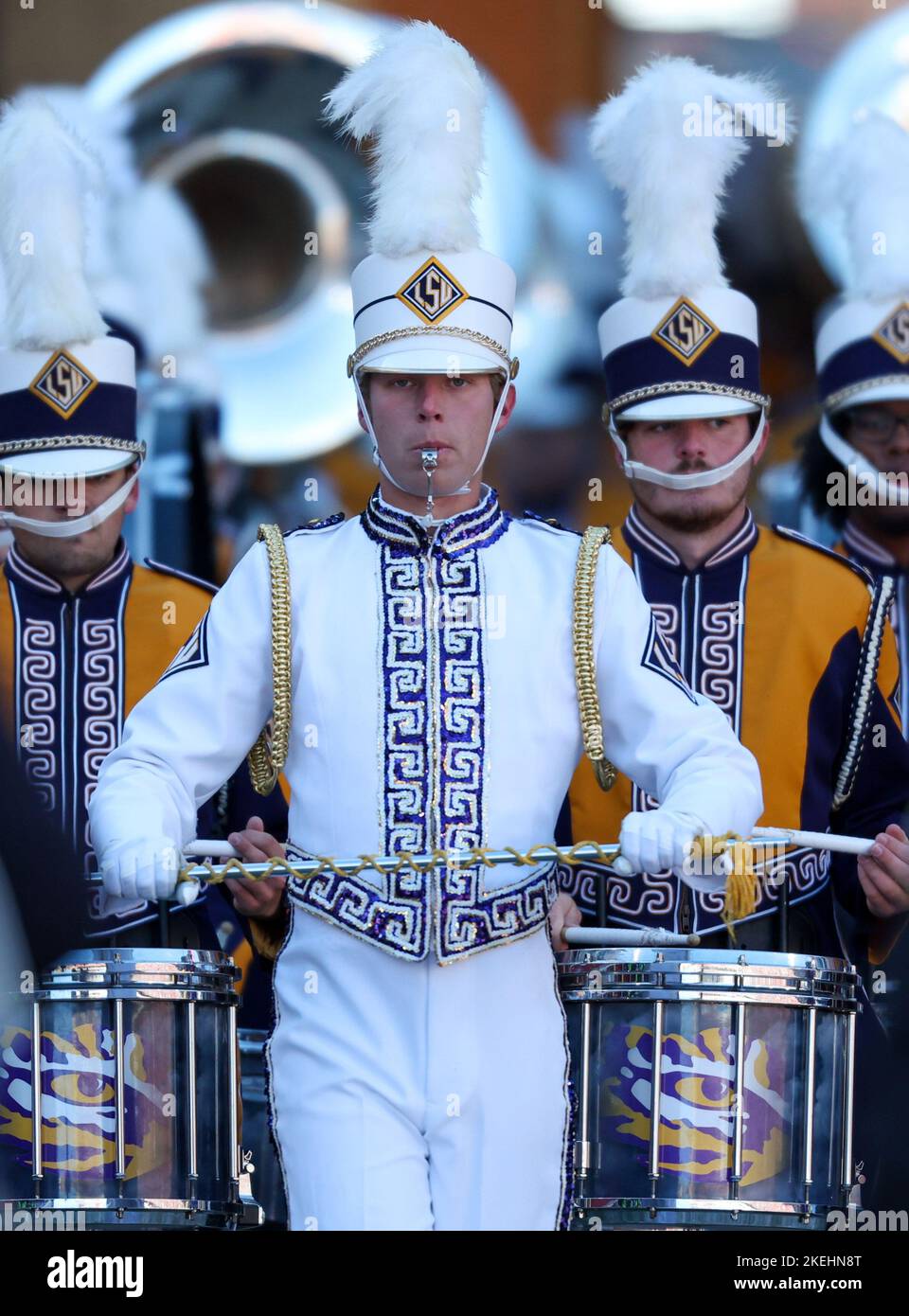 November 12, 2022: A LSU dumb major brings the band onto the field. LSU ...