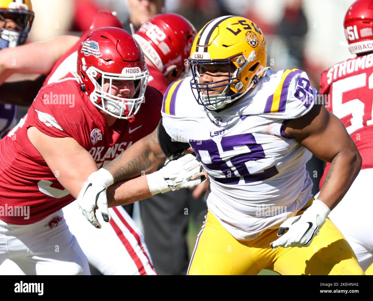 November 12, 2022: Mekhi Wingo #92 Tigers defensive lineman works his ...