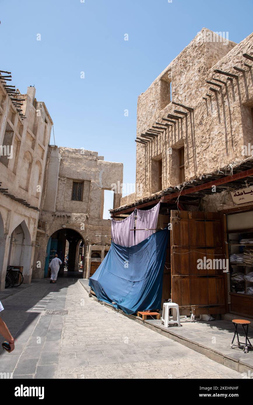 Doha, Qatar - May 4, 2018: Souq Waqif is a souk in Doha, in the state ...