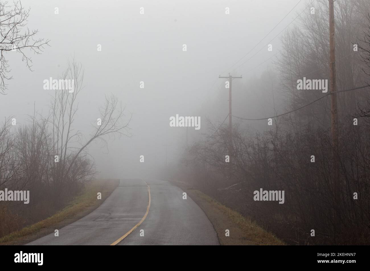 Foggy rural road. Quebec, Canada Stock Photo - Alamy