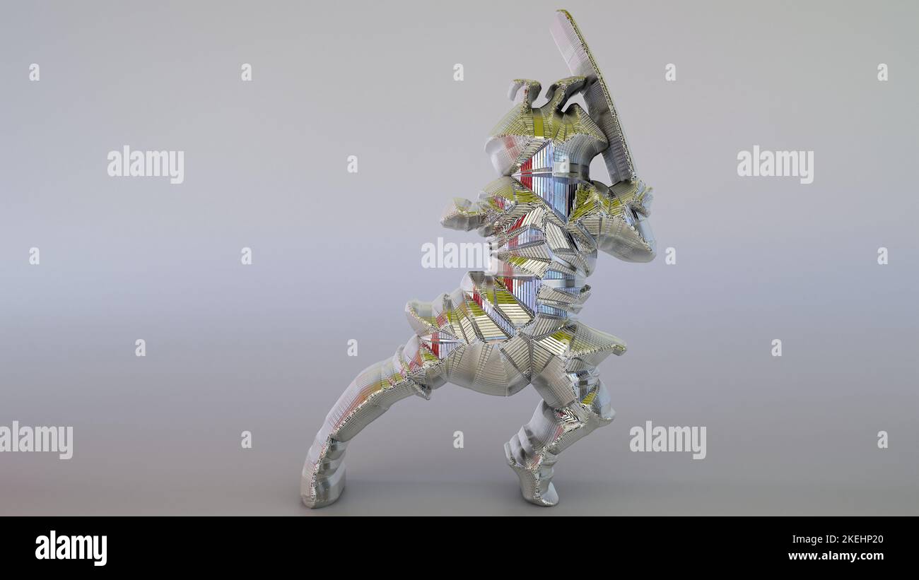A highly reflective 3D Illustration of an object-artefact-art piece ...