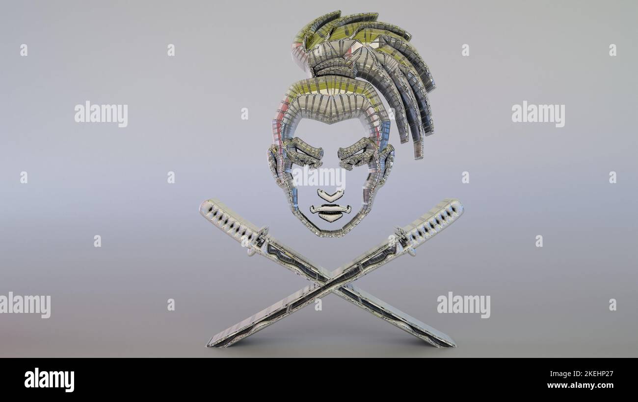 A highly reflective 3D Illustration of an object-artefact-art piece ...