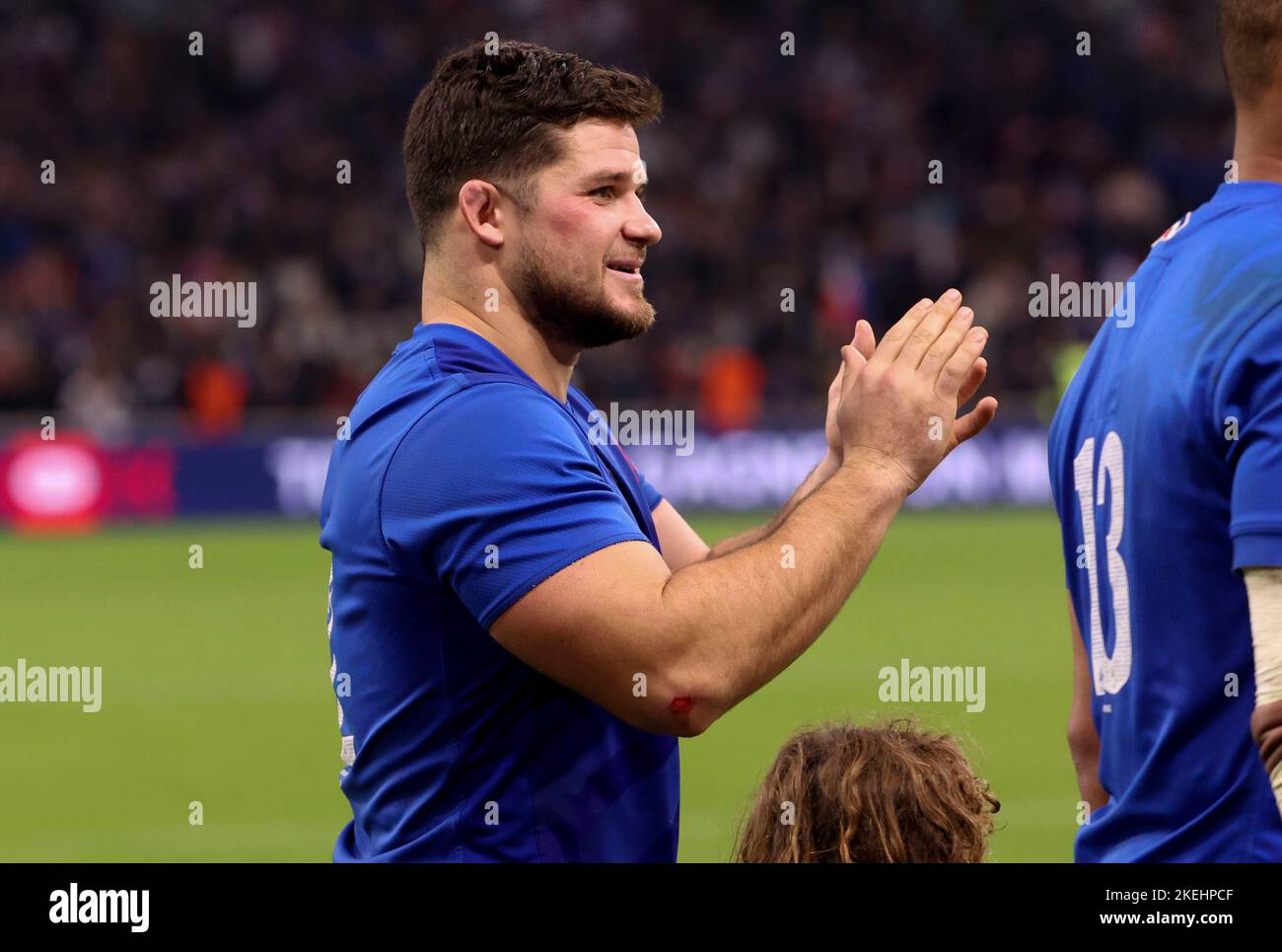 Julien Marchand of France celebrates the victory with the supporters ...