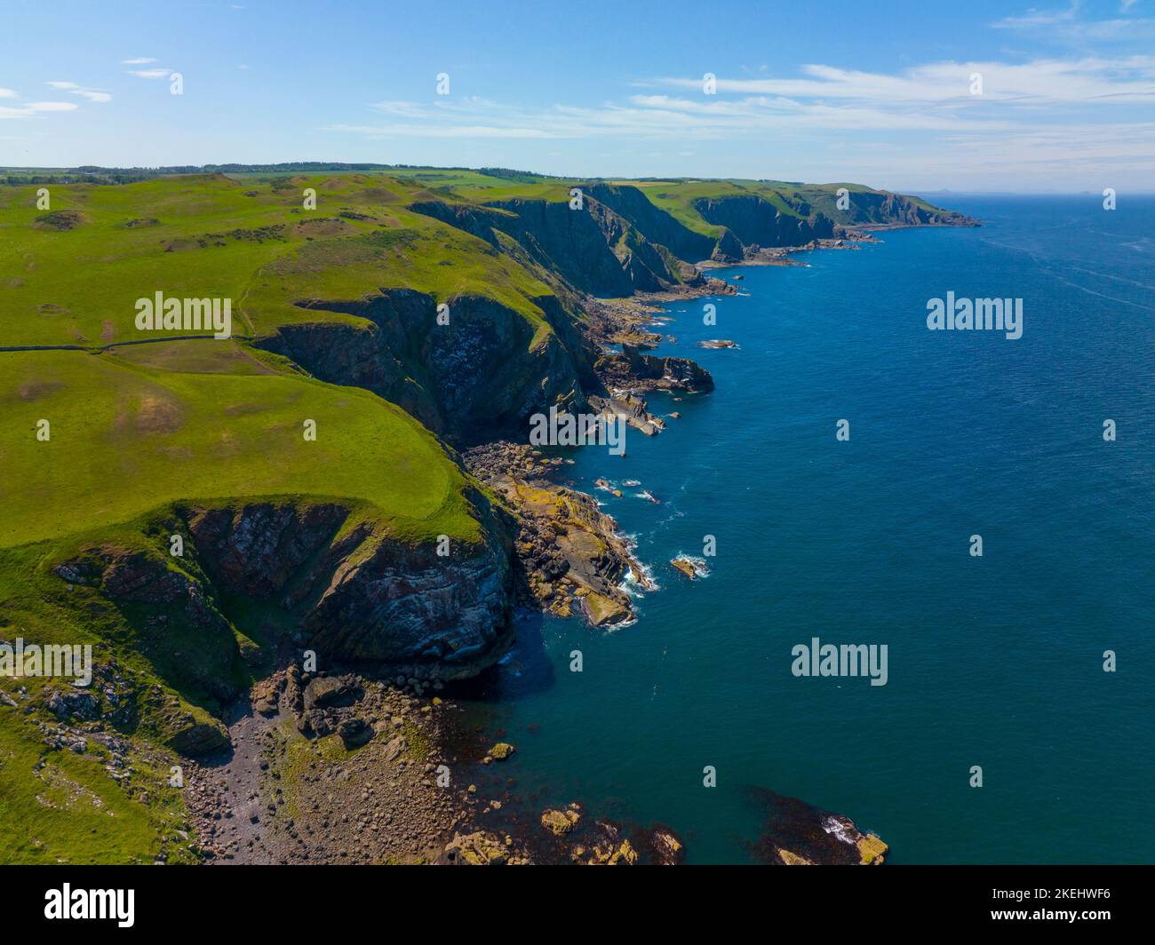 St. Abbs Head coastal cliffs aerial view in summer near village of St ...