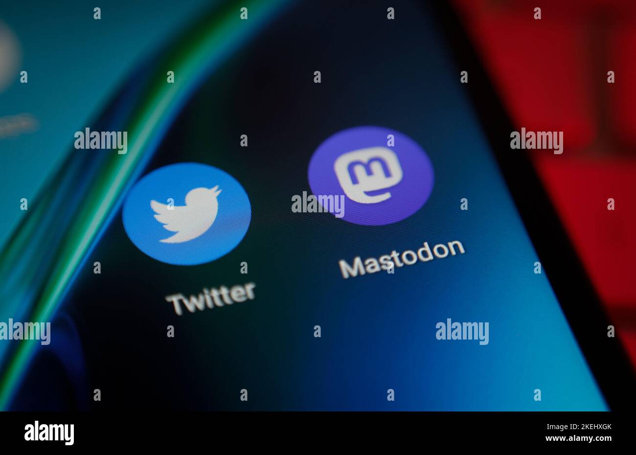 The Twitter and Mastodon app logos are seen in this photo illustration ...