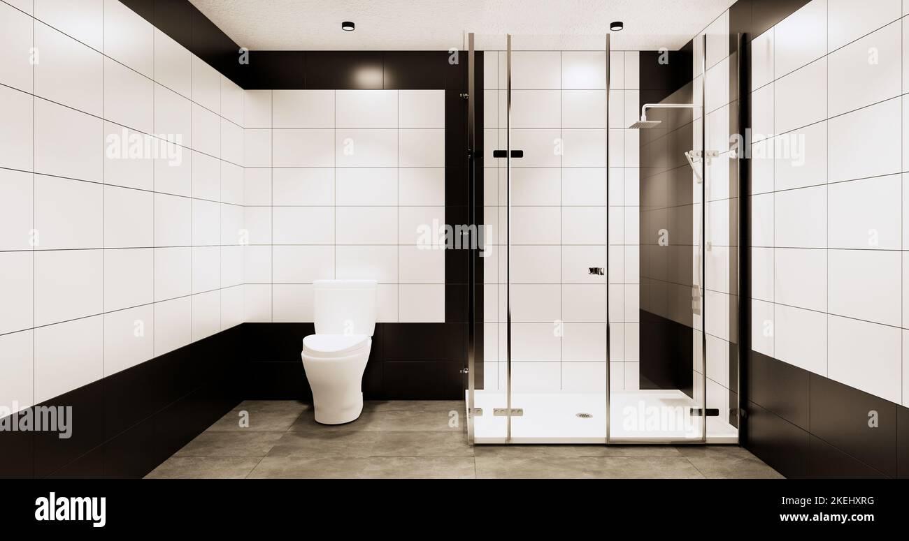 Granite Tiles white and black wall design Toilet, room modern style. 3D ...