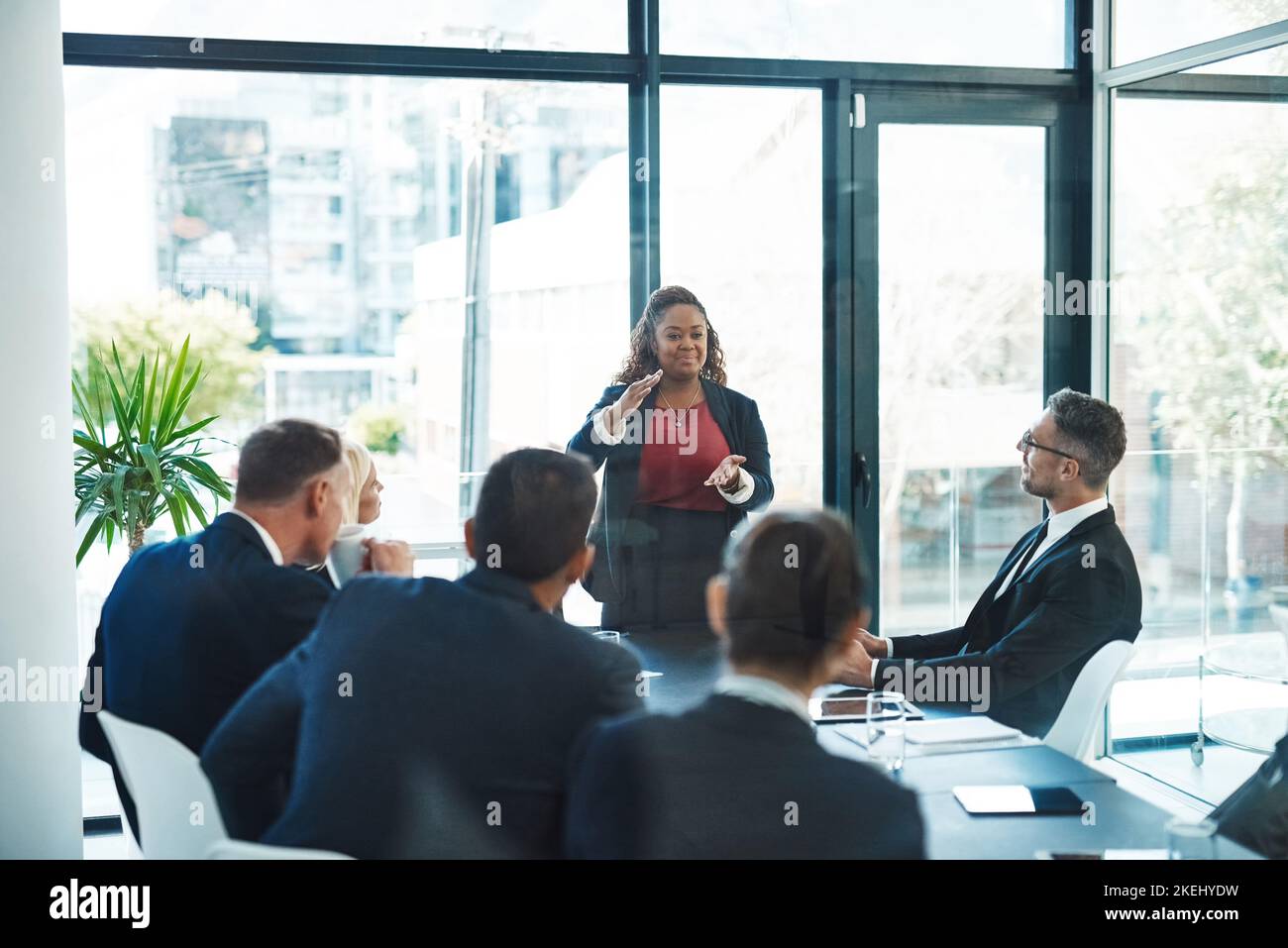 Its time we expanded. an attractive young businesswoman giving a ...