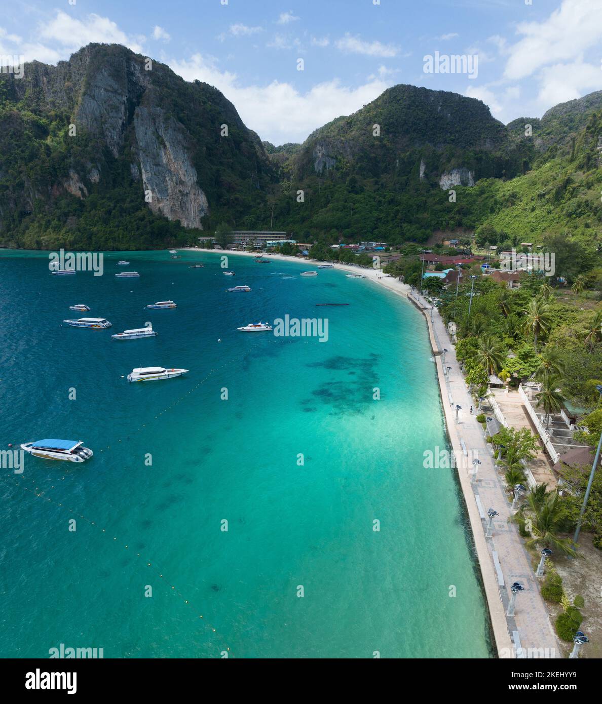 Aerial view of Ton Sai Beach in Koh Phi Phi, Krabi Thailand Stock Photo ...