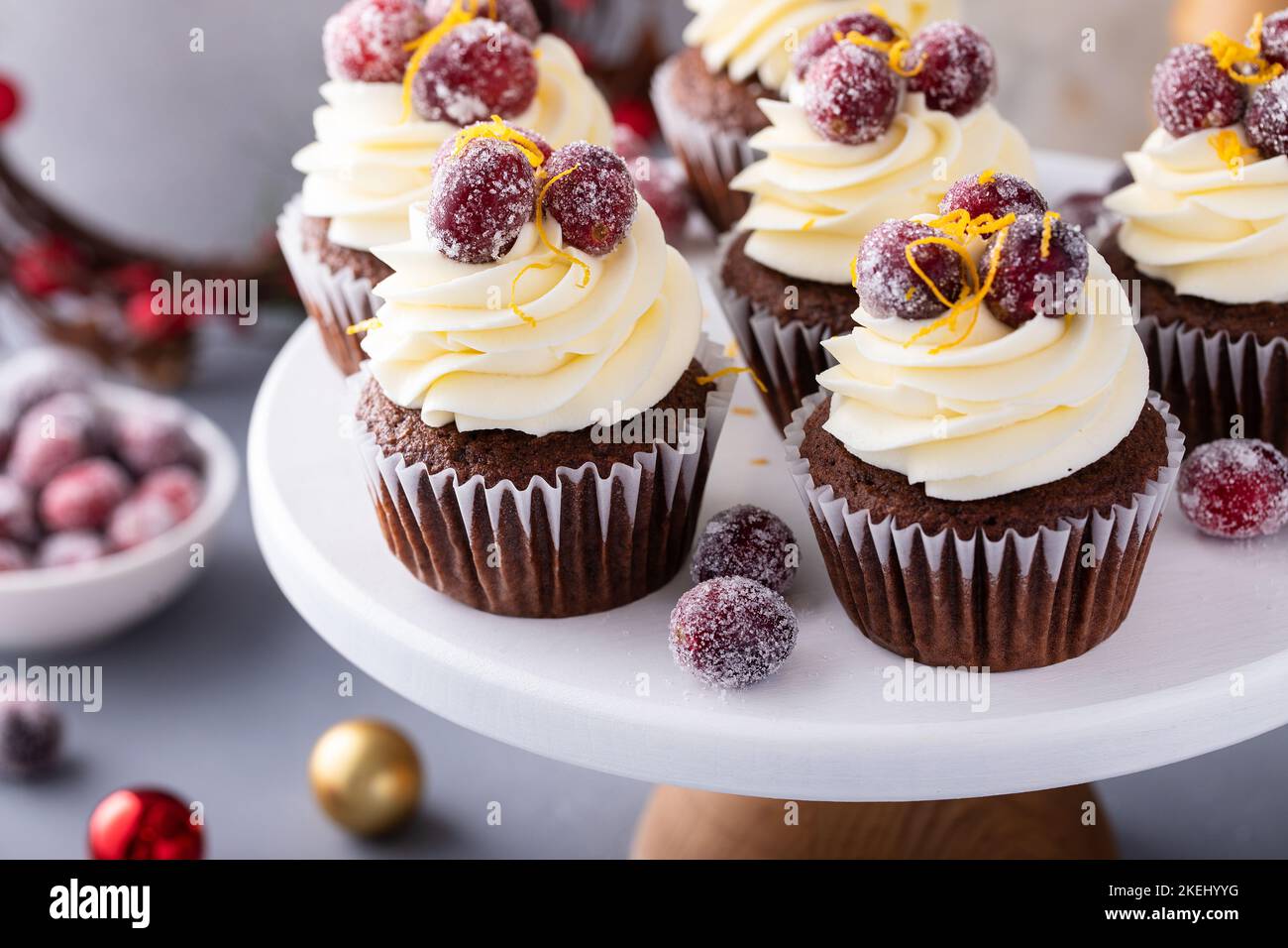 Sugared cranberry and orange chocolate cupcakes with cream cheese ...