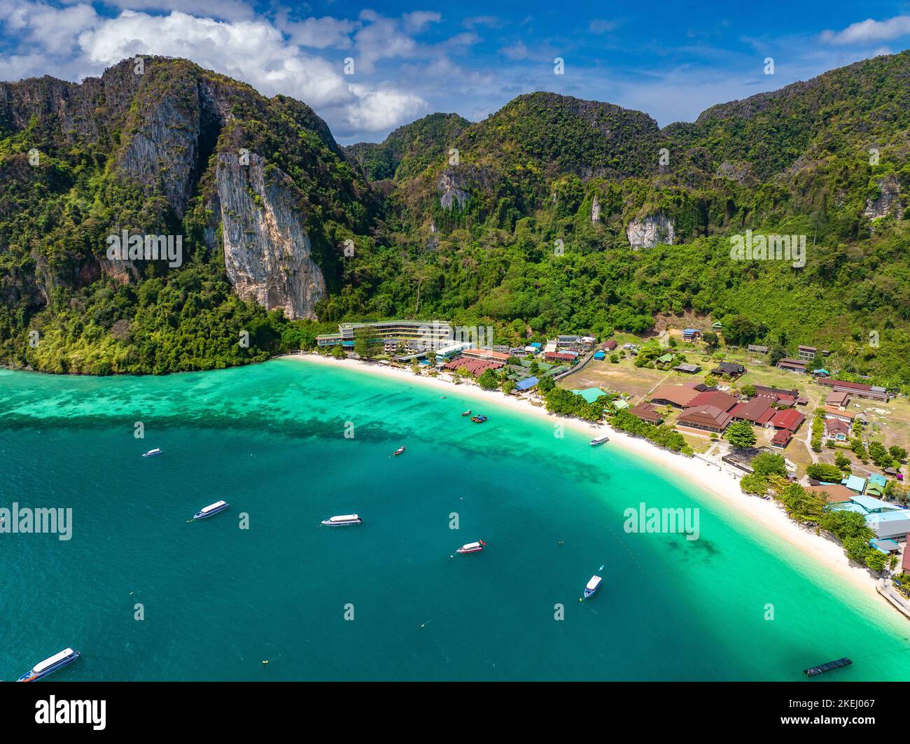 Aerial view of Ton Sai Beach in Koh Phi Phi, Krabi Thailand Stock Photo ...