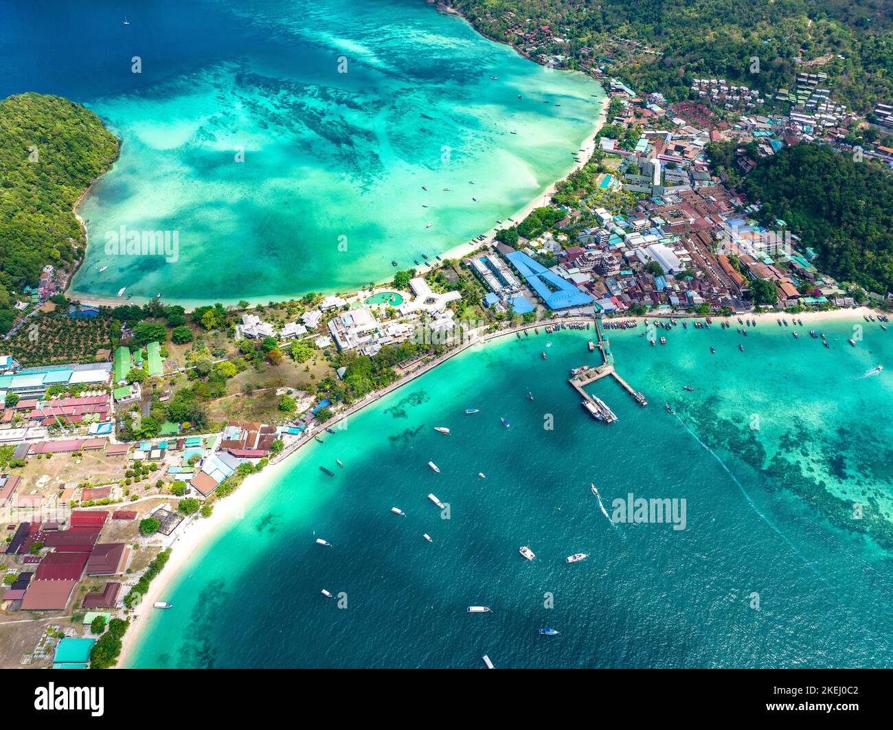Aerial view of Ton Sai Beach in Koh Phi Phi, Krabi Thailand Stock Photo ...