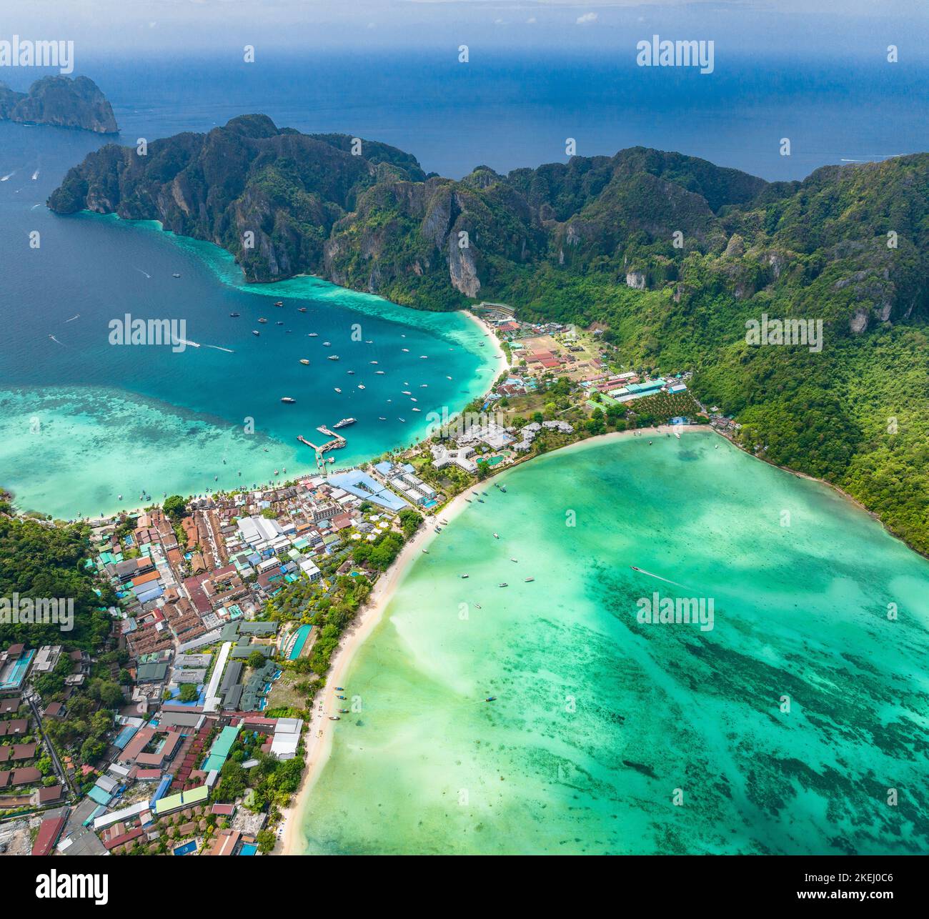 Aerial view of Ton Sai Beach in Koh Phi Phi, Krabi Thailand Stock Photo ...