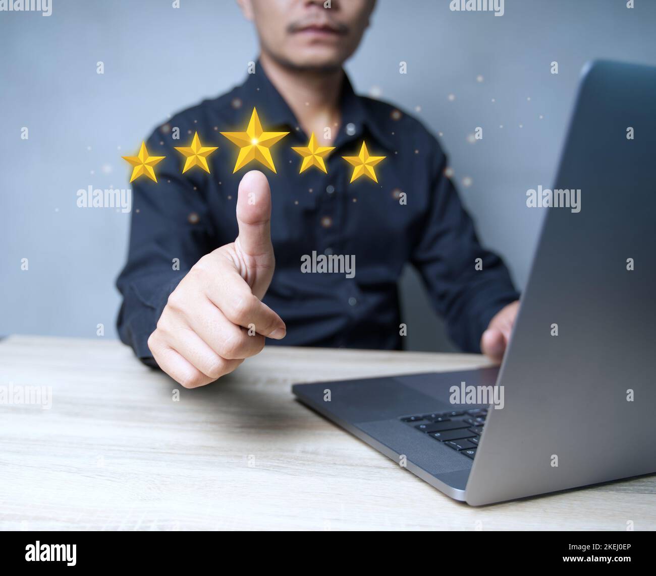 Close up of woman customer giving a five star rating on smartphone ...