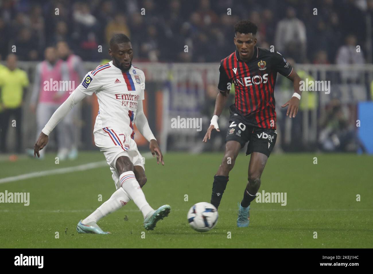 Karl TOKO EKAMBI of Lyon and Youcef ATAL of Nice during the French ...