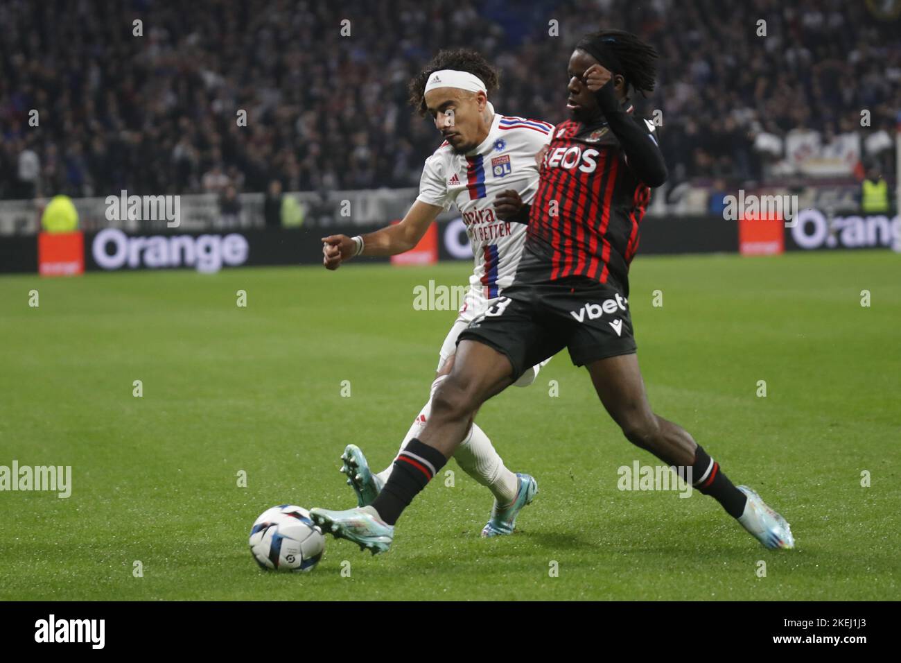 Jordan LOTOMBA of Nice and Malo GUSTO of Lyon during the French ...