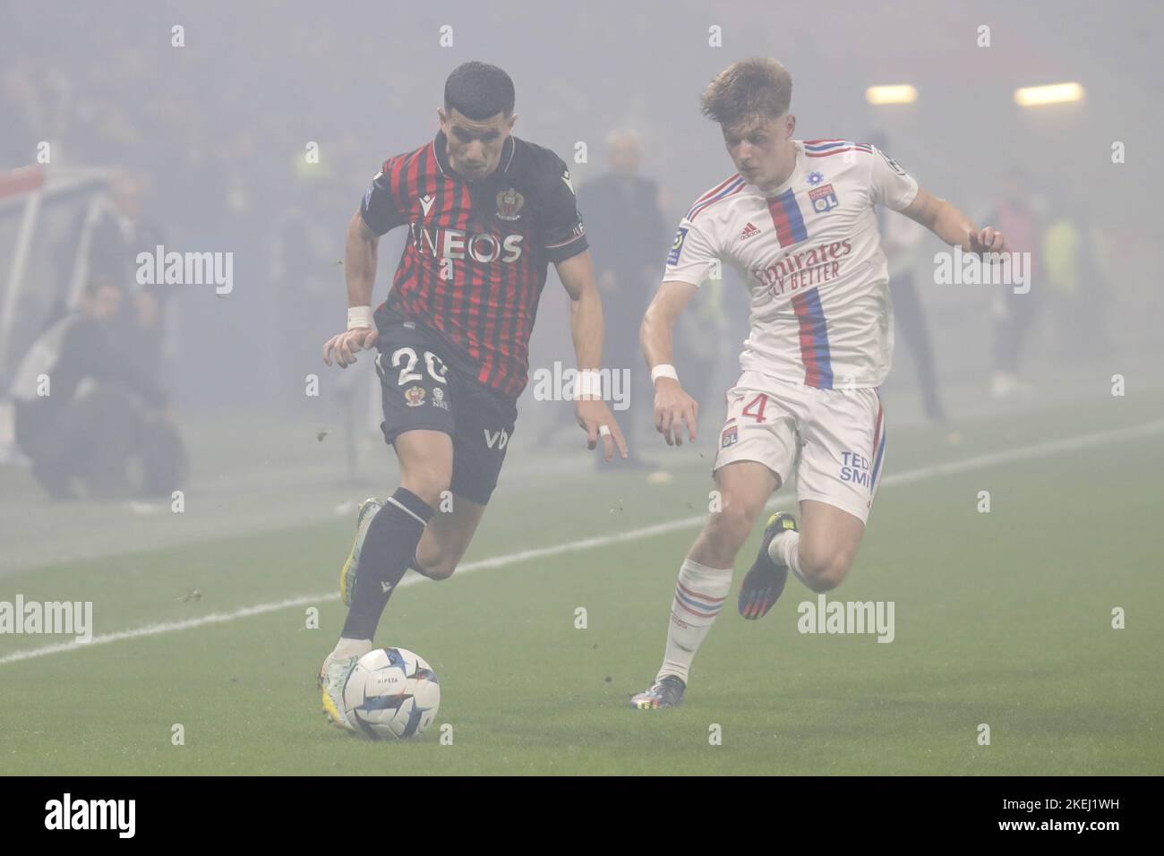 Youcef ATAL of Nice and Johann LEPENANT of Lyon during the French ...
