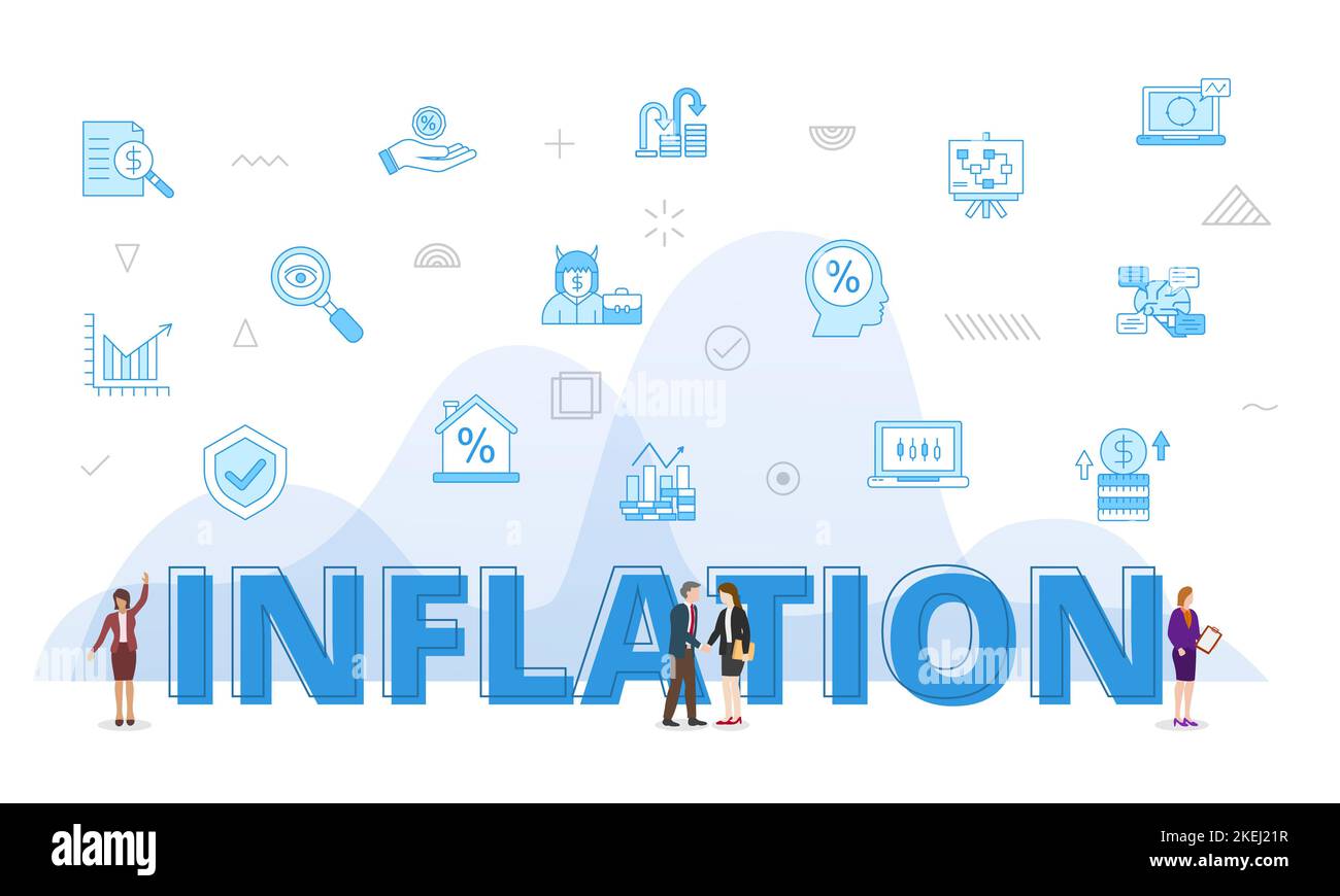 inflation concept with big words and people surrounded by related icon ...