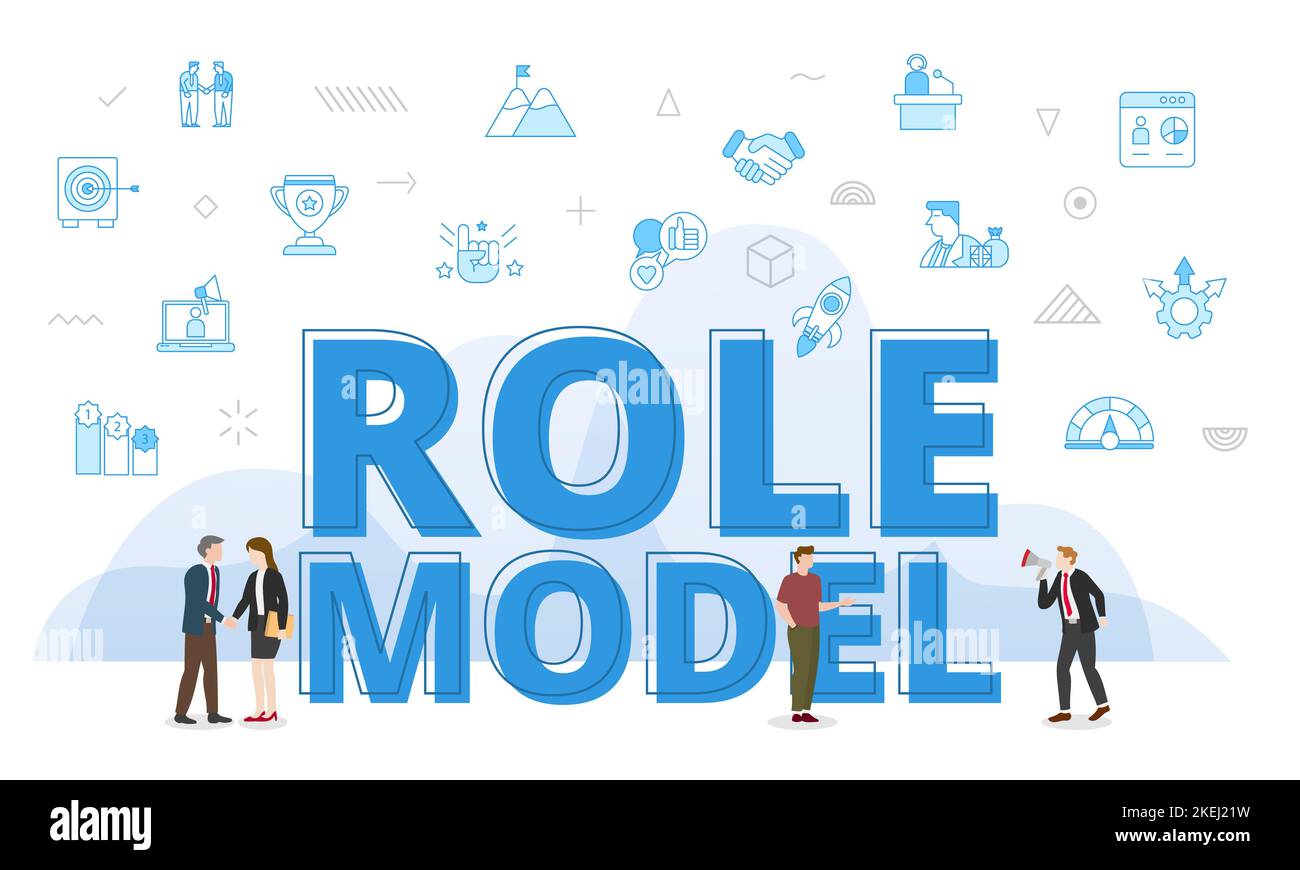 role model concept with big words and people surrounded by related icon ...