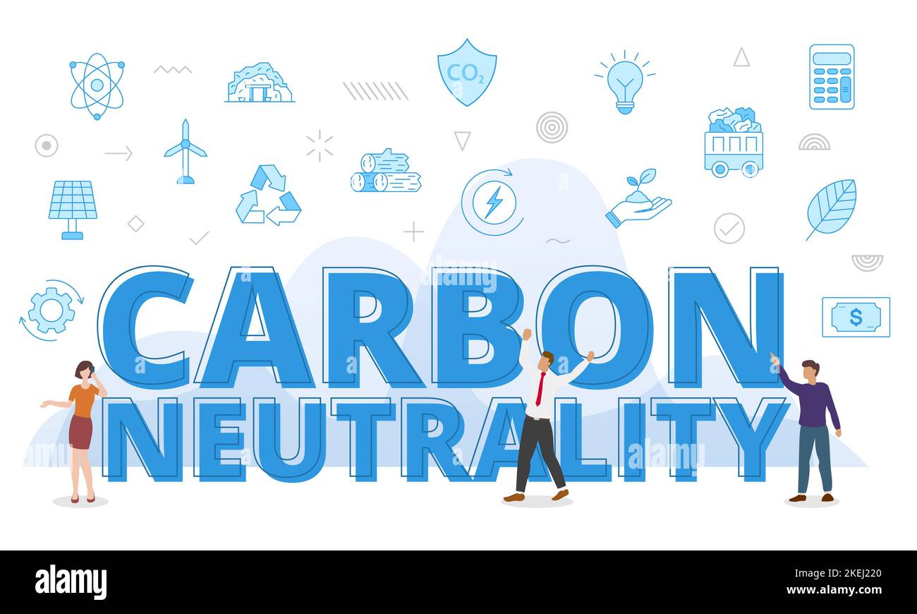 carbon neutrality concept with big words and people surrounded by ...