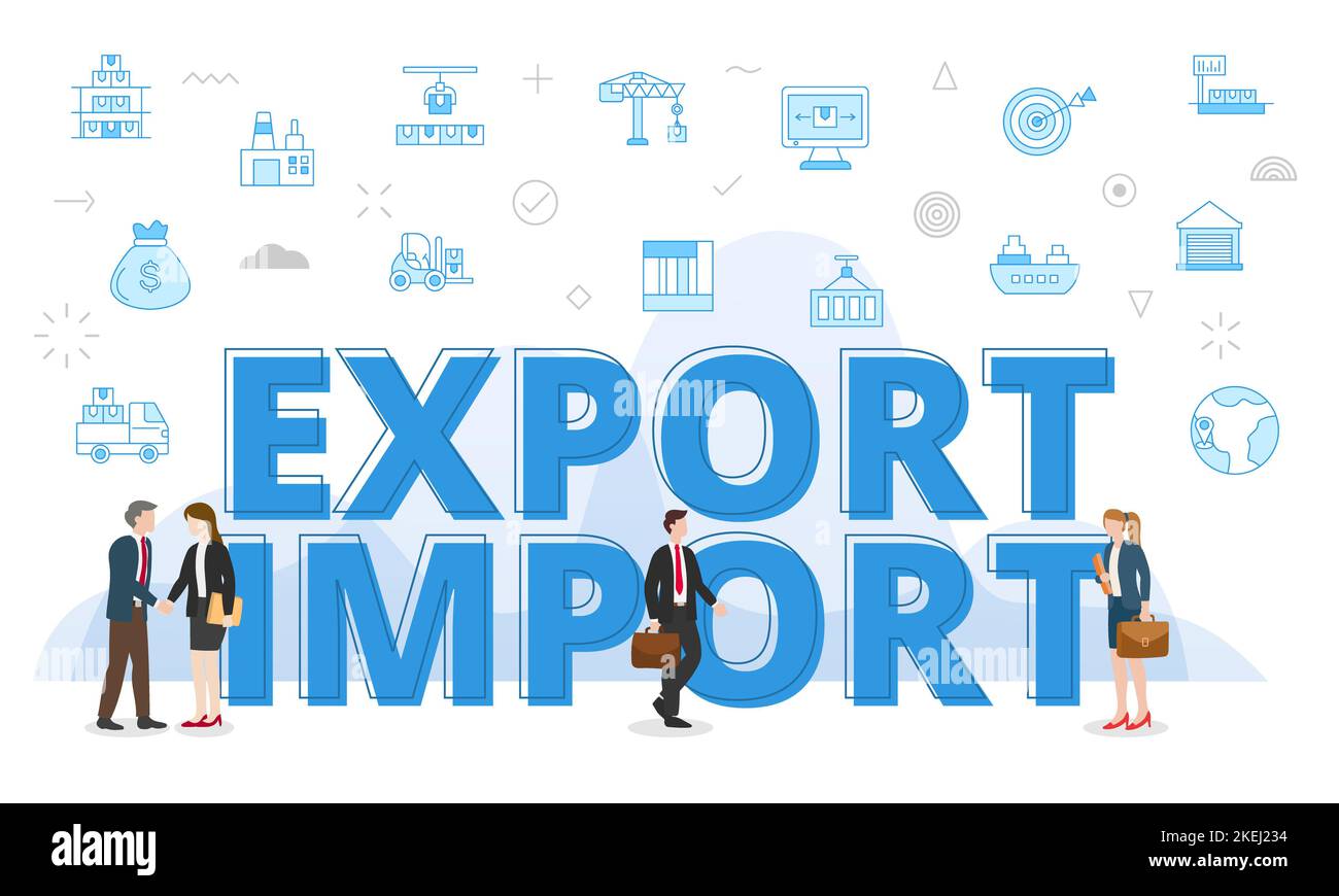import and export concept with big words and people surrounded by ...