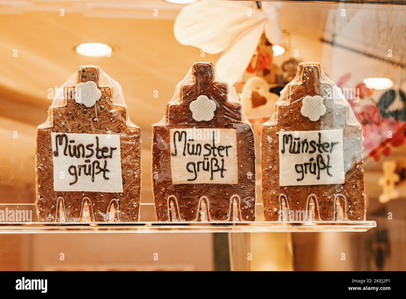 Traditional German festive and souvenir gingerbread on the shop window ...