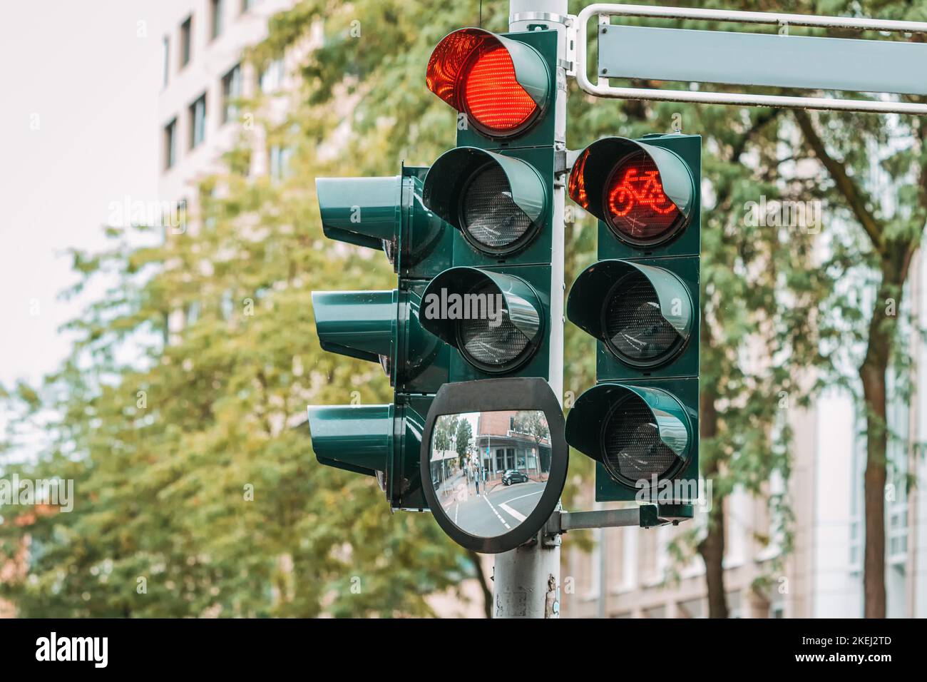 traffic light with a mirror and with an additional section for cyclists ...