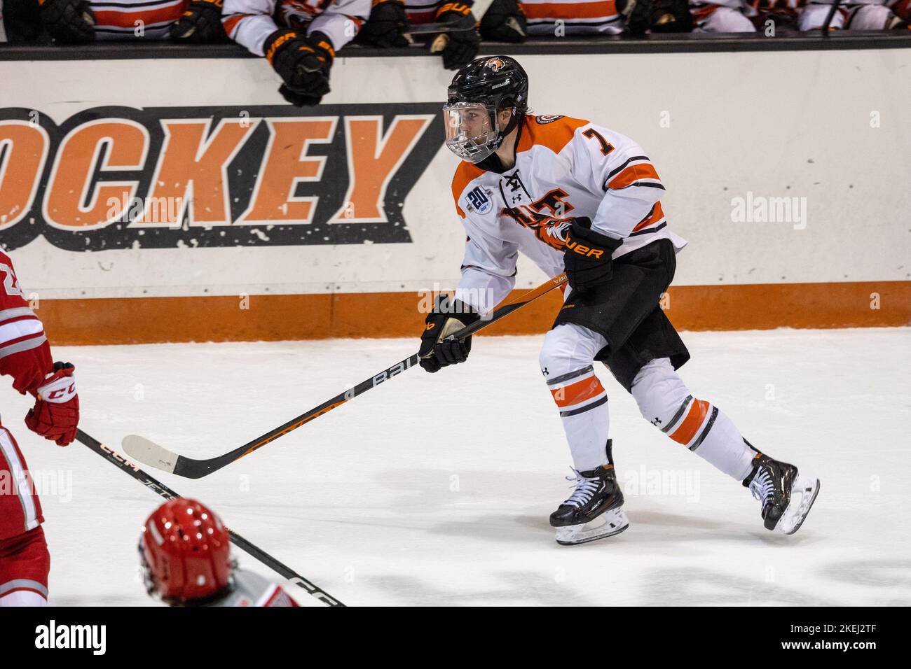 November 12, 2022: RIT Tigers forward Tanner Andrew (7) skate in the ...