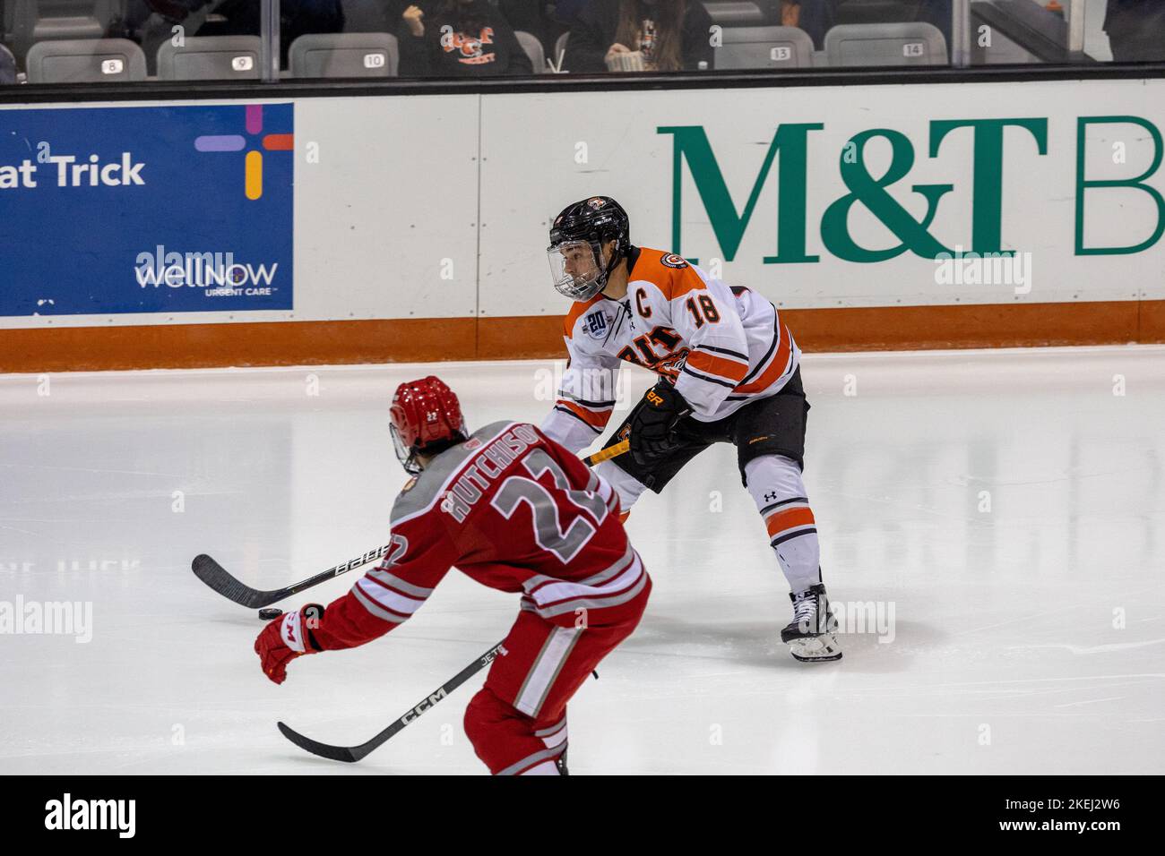 November 12, 2022: RIT Tigers forward Kobe Walker (18) skates with the ...