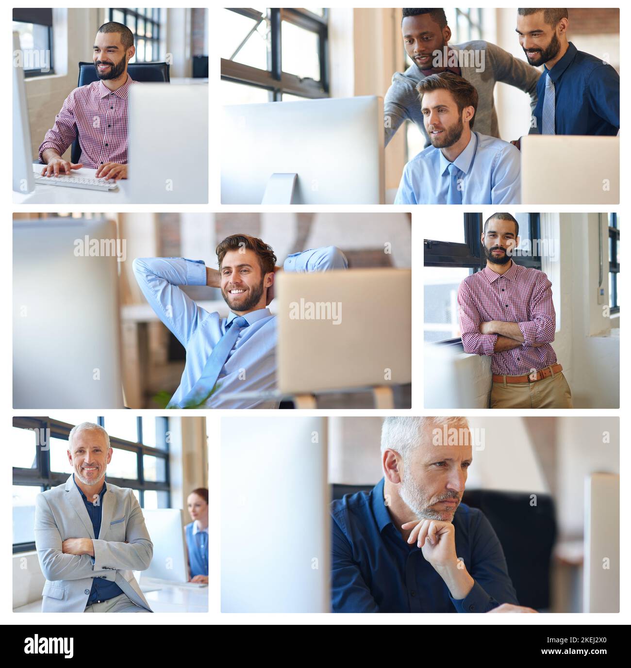 Feeling content in the corporate world. Composite image of different ...