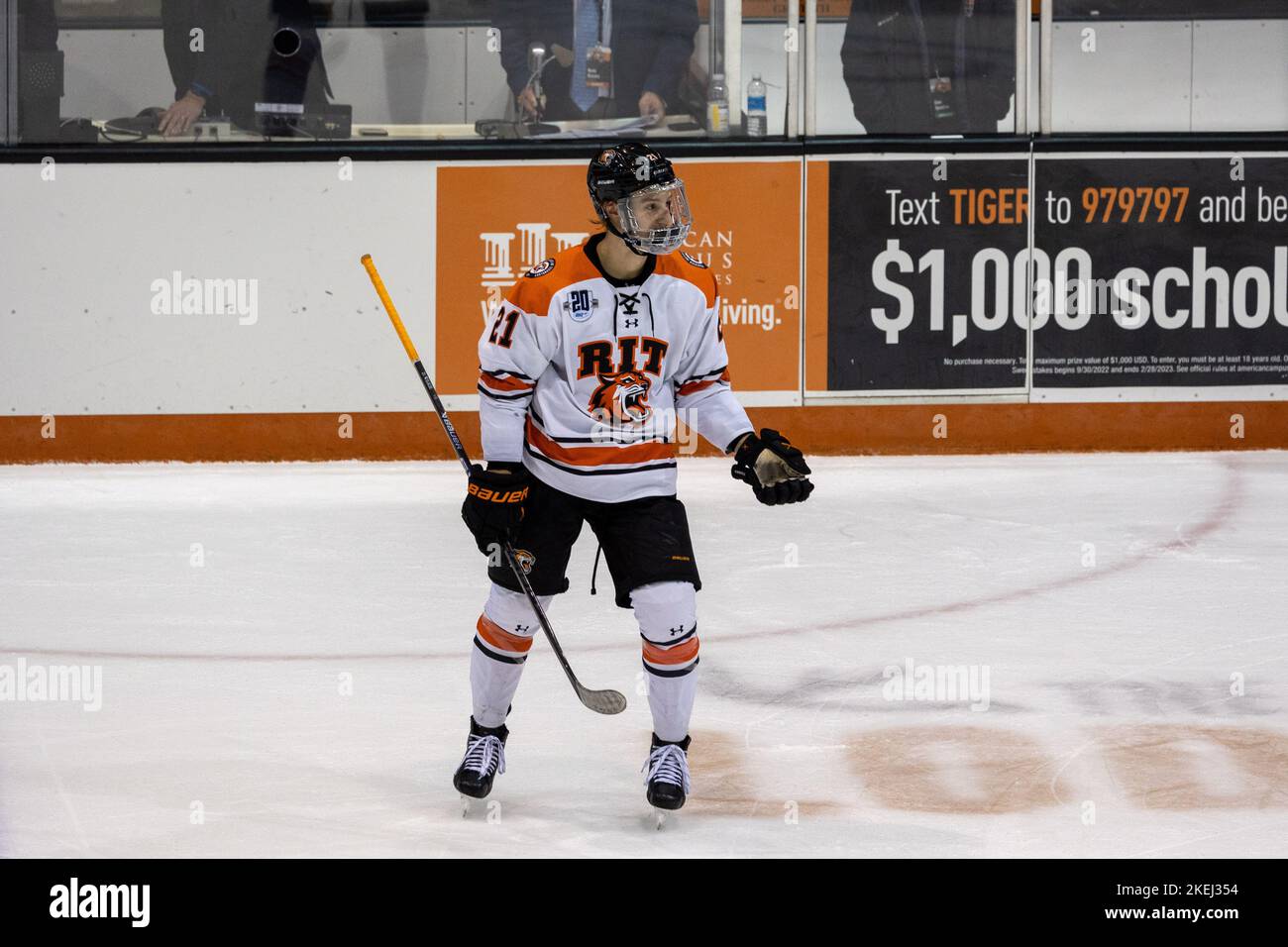 November 12, 2022: RIT Tigers forward Carter Wilkie (21) celebrates ...