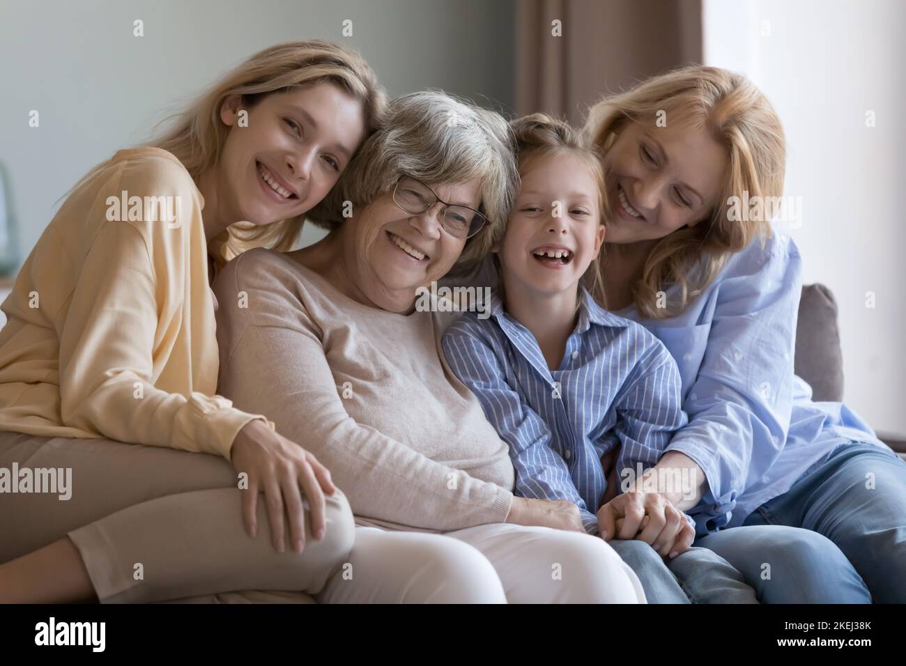 Happy multi-generational women dynasty posing for photo at home Stock ...