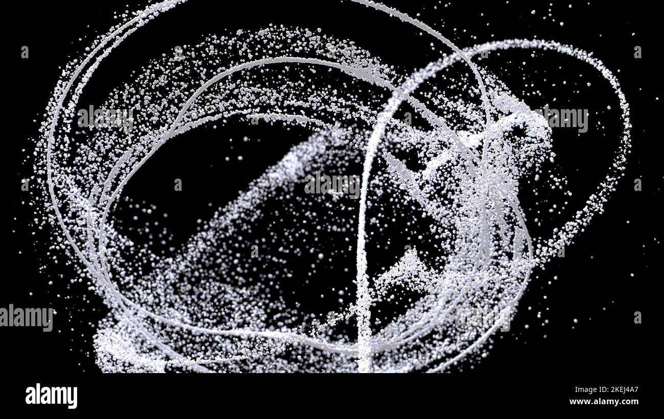 3D rendering of field of particles arranged in an chaotic orbital path ...