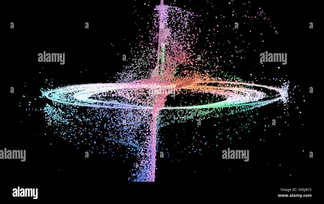 3D rendering of field of particles arranged in an chaotic orbital path ...