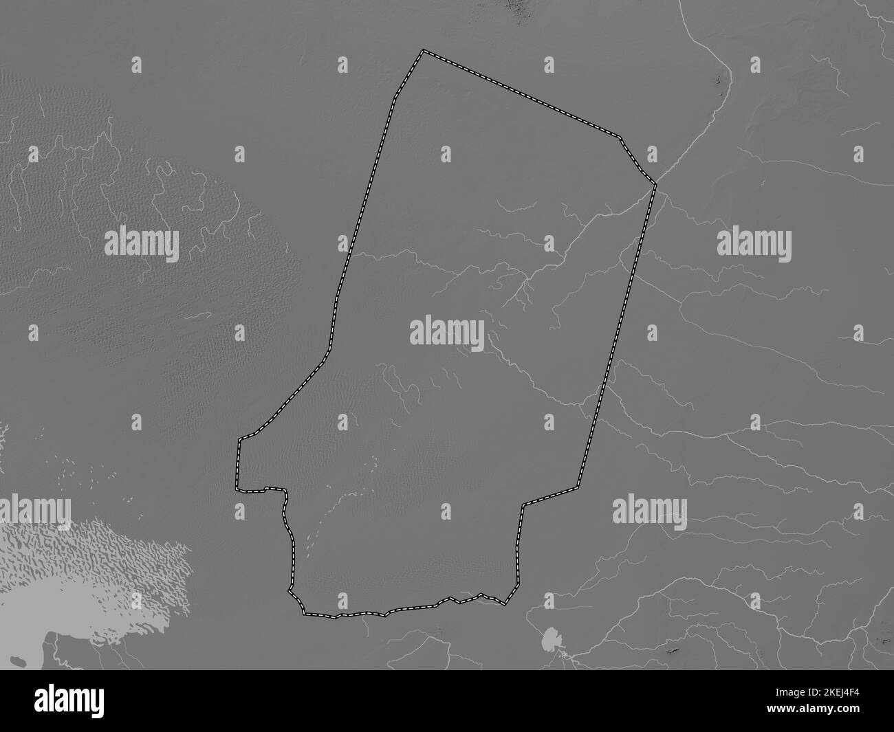 Barh el Ghazel, region of Chad. Grayscale elevation map with lakes and ...