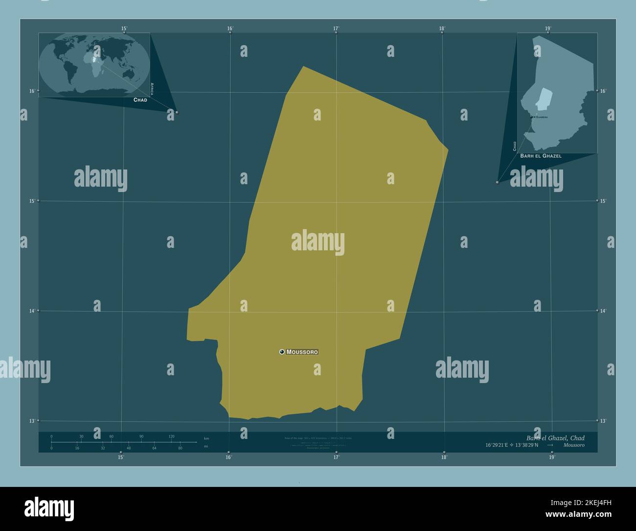Barh el Ghazel, region of Chad. Solid color shape. Locations and names ...