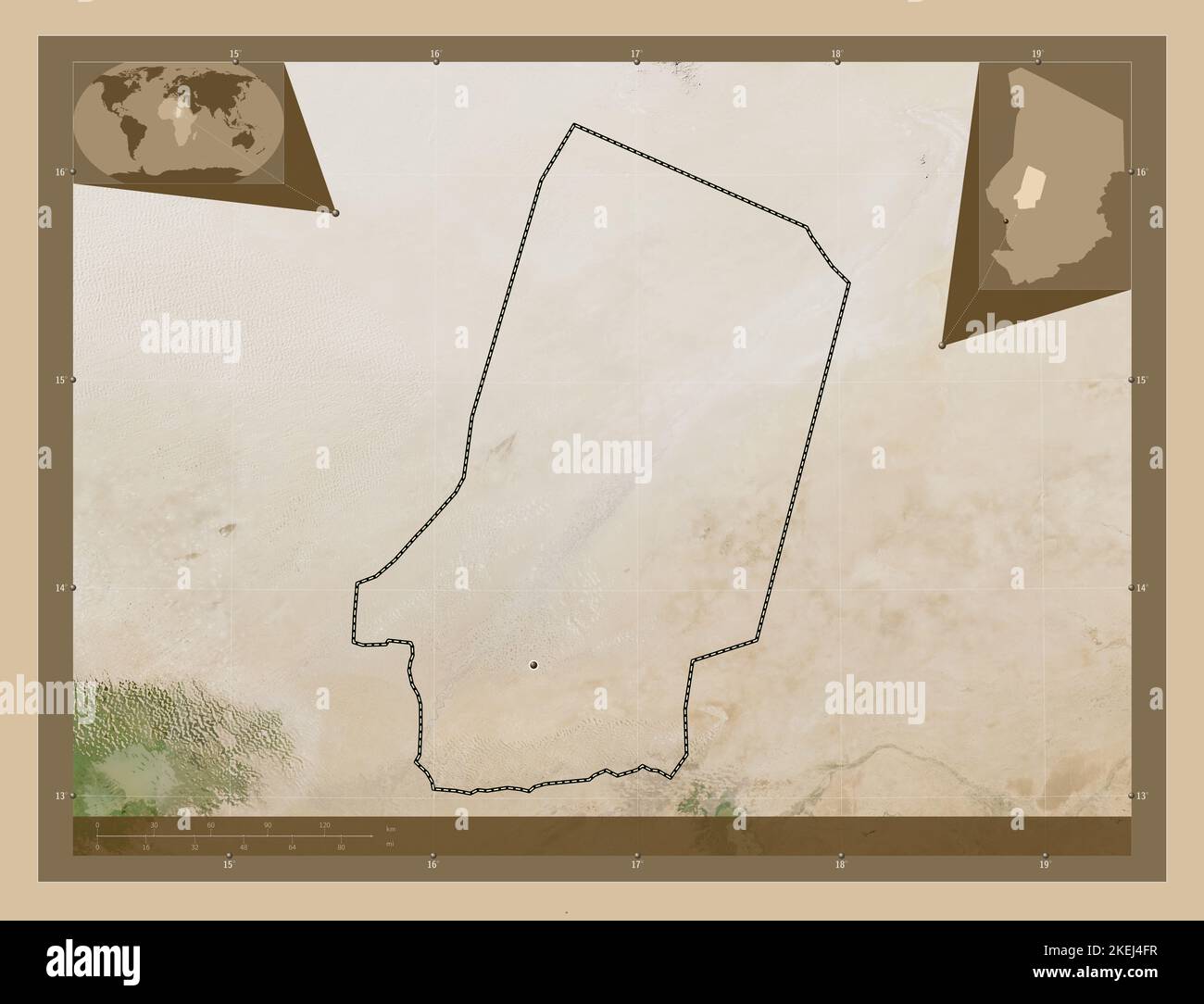 Barh el Ghazel, region of Chad. Low resolution satellite map. Locations ...
