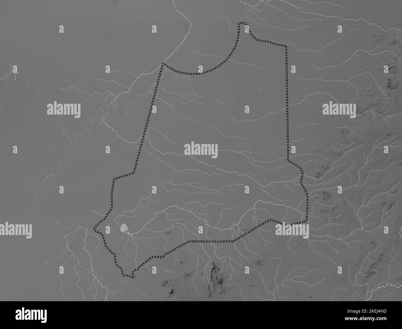 Batha, region of Chad. Grayscale elevation map with lakes and rivers ...