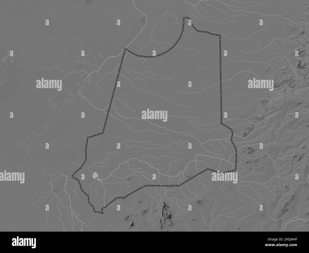 Batha, region of Chad. Bilevel elevation map with lakes and rivers ...