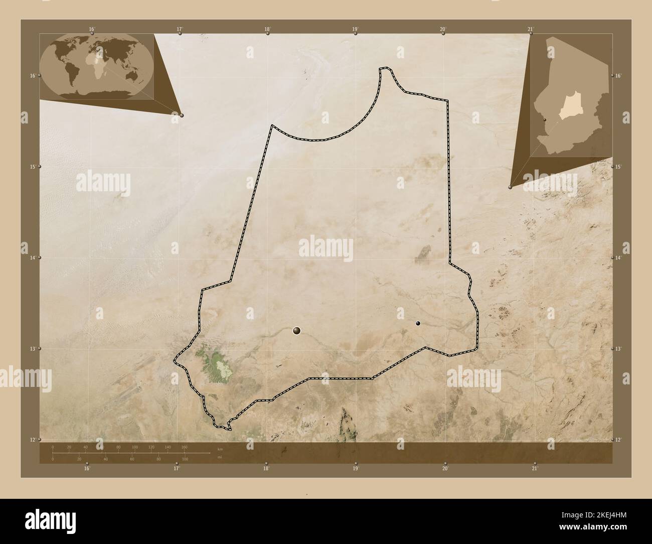 Batha, region of Chad. Low resolution satellite map. Locations of major ...