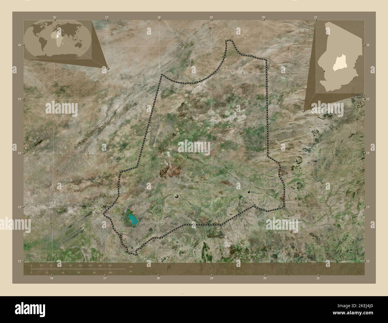 Batha, region of Chad. High resolution satellite map. Locations of ...