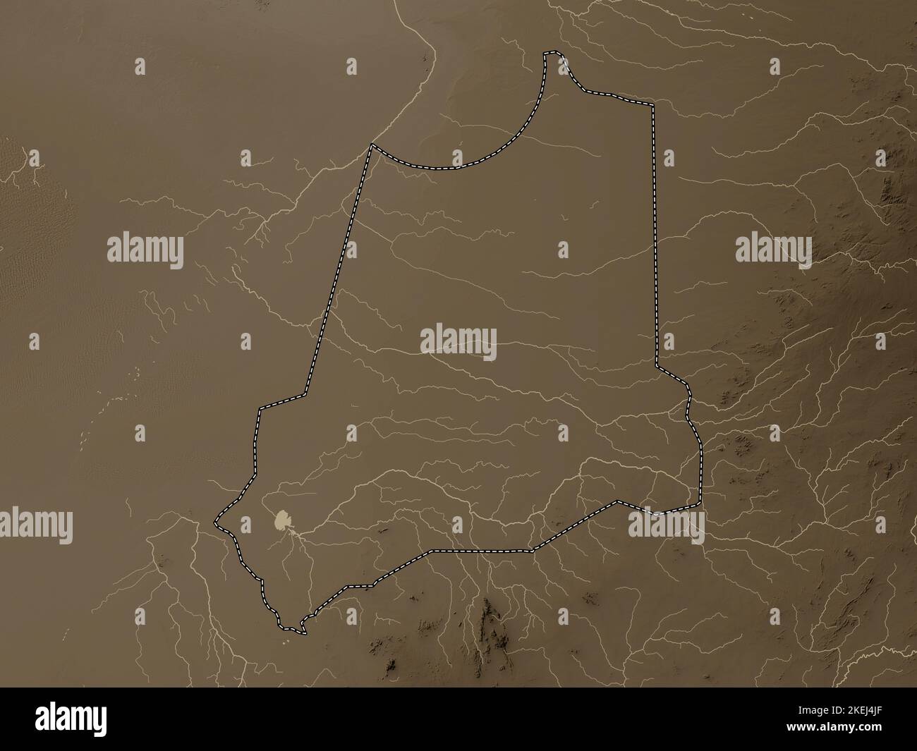 Batha, region of Chad. Elevation map colored in sepia tones with lakes ...