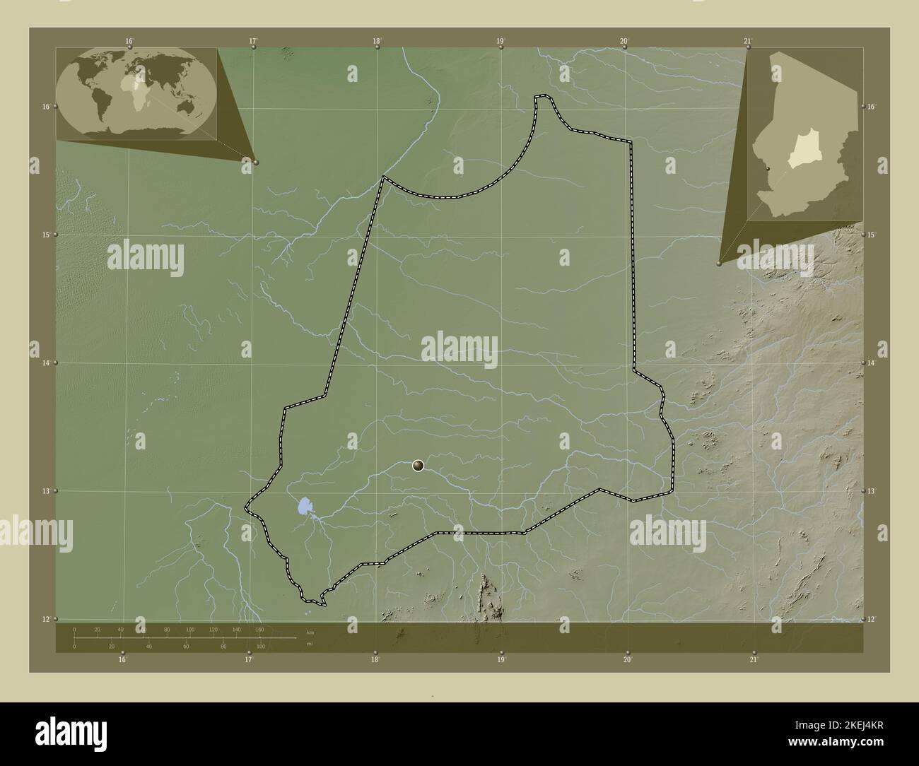 Batha, region of Chad. Elevation map colored in wiki style with lakes ...